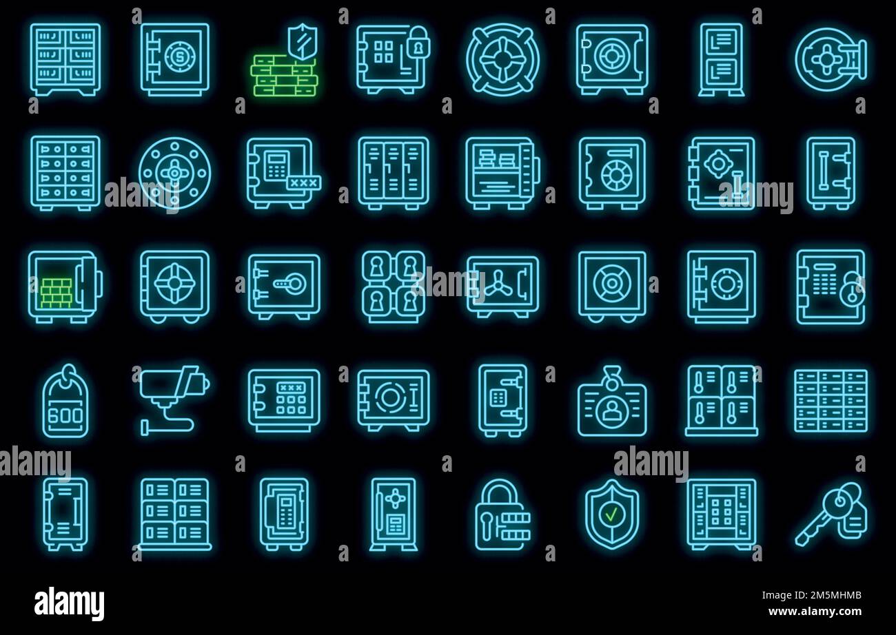 Deposit room icons set. Outline set of deposit room vector icons neon ...