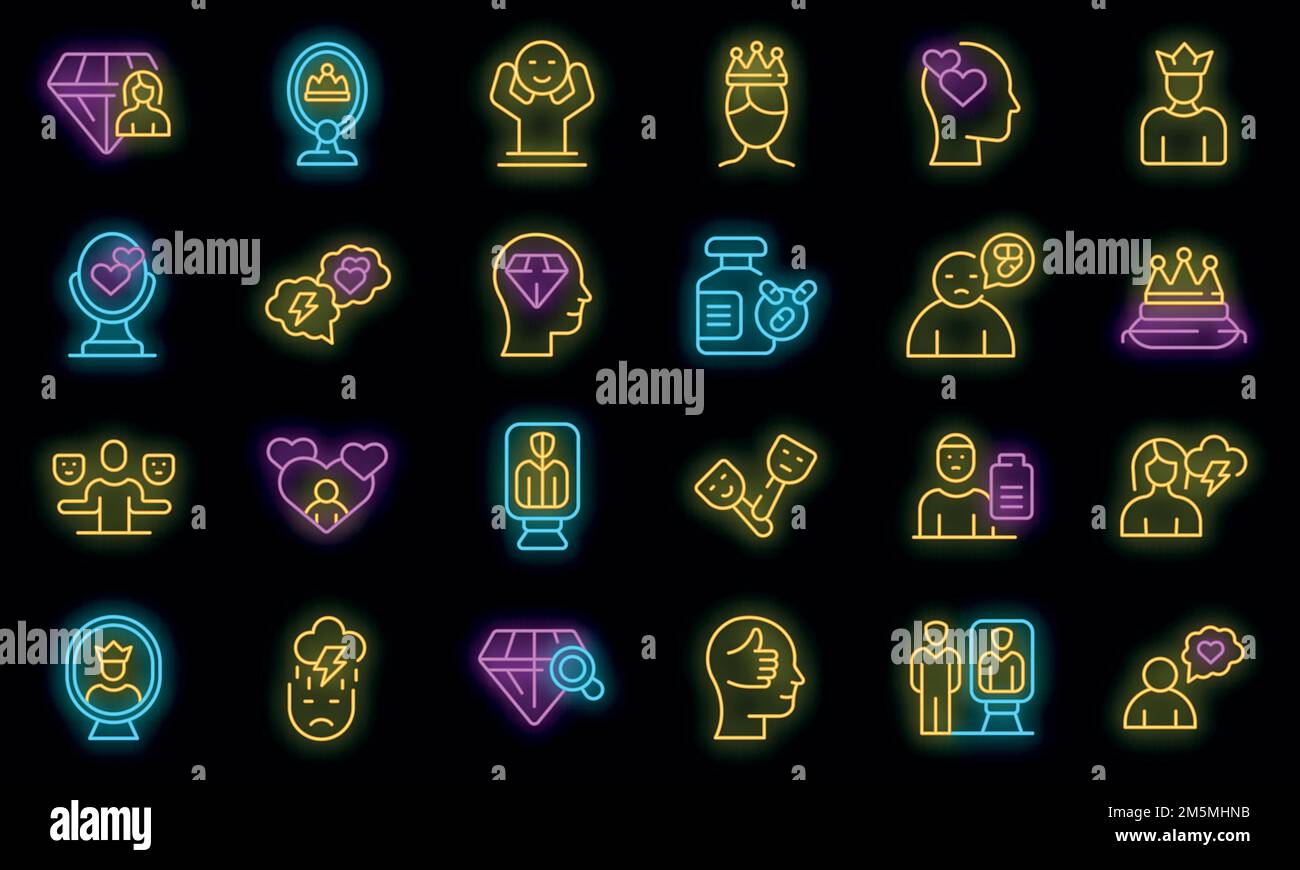 Narcissism icon. Outline narcissism vector icon neon color on black ...