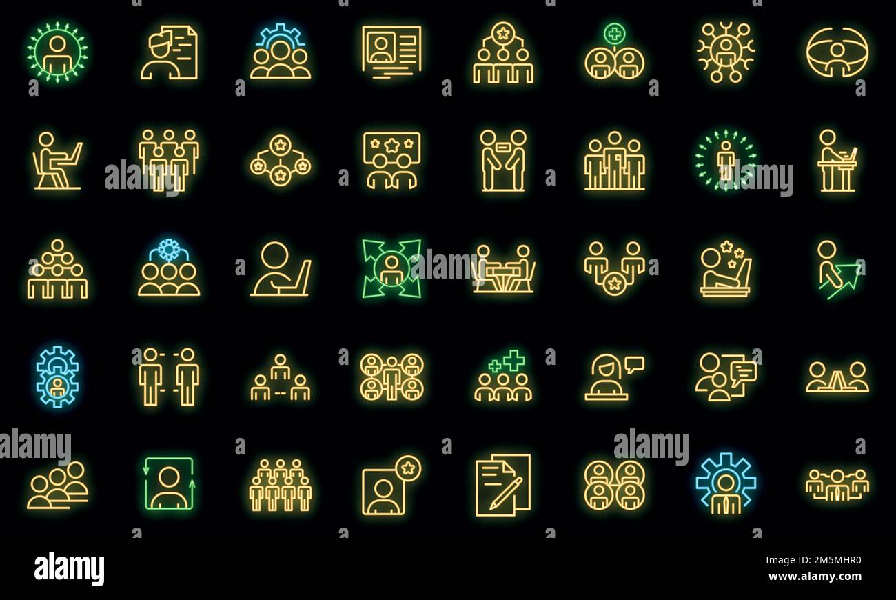 Colleague icons set. Outline set of colleague vector icons neon color ...