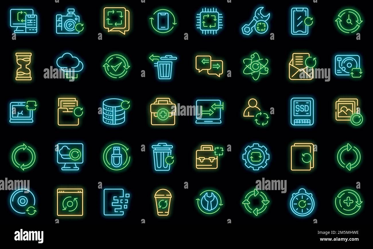 Regeneration icons set. Outline set of regeneration vector icons neon ...
