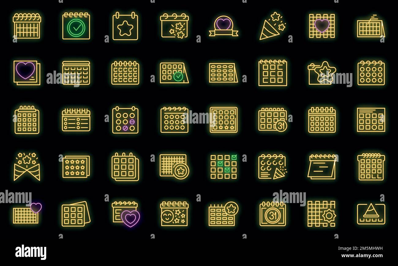 Event planner icons set. Outline set of event planner vector icons neon ...