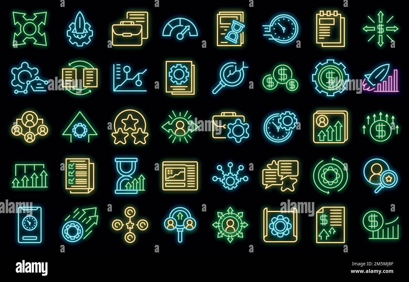 Performance management icon. Outline performance management vector icon neon color on black ...