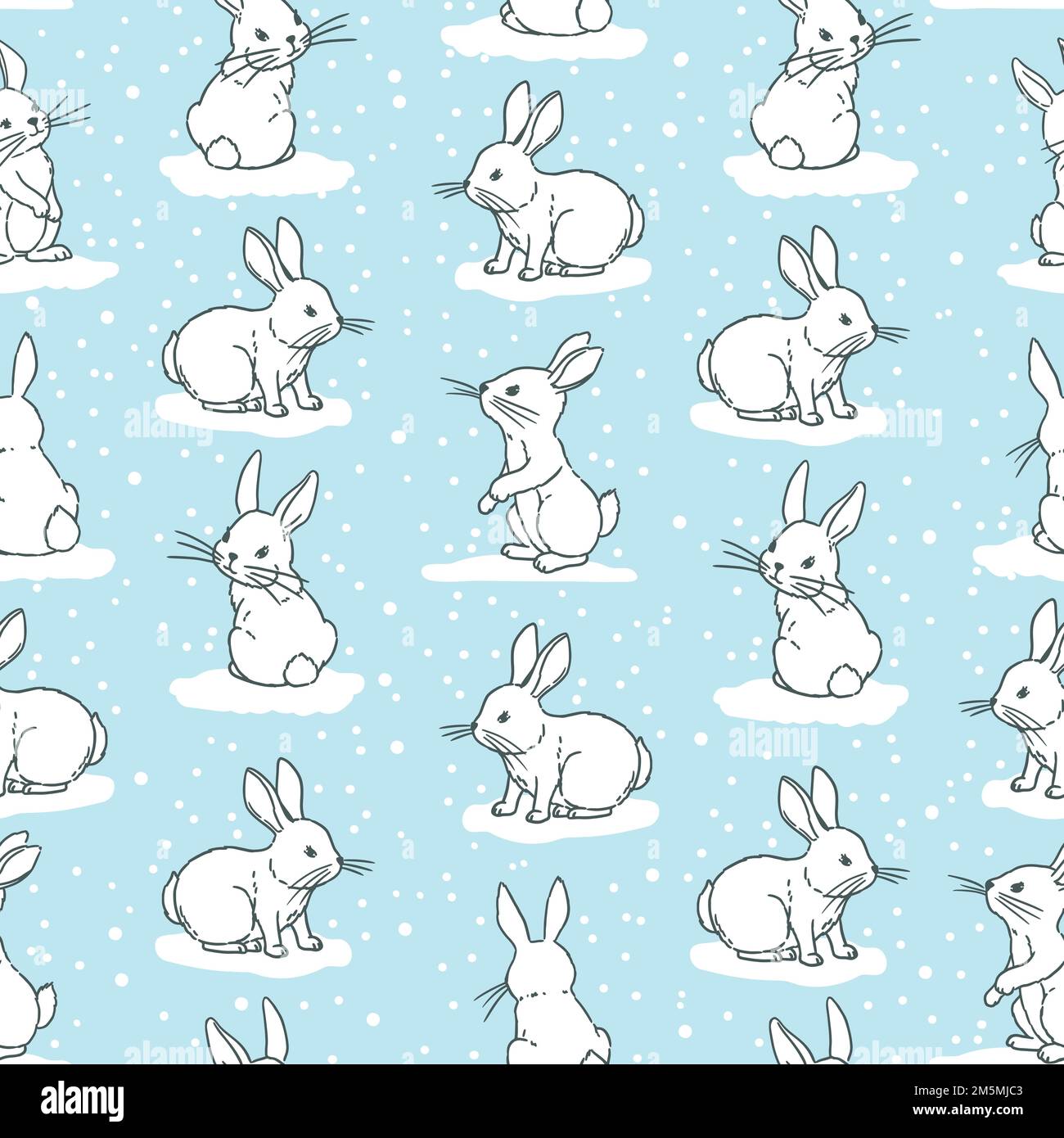 Vector seamless pattern. White bunnies in the snow Stock Vector Image ...