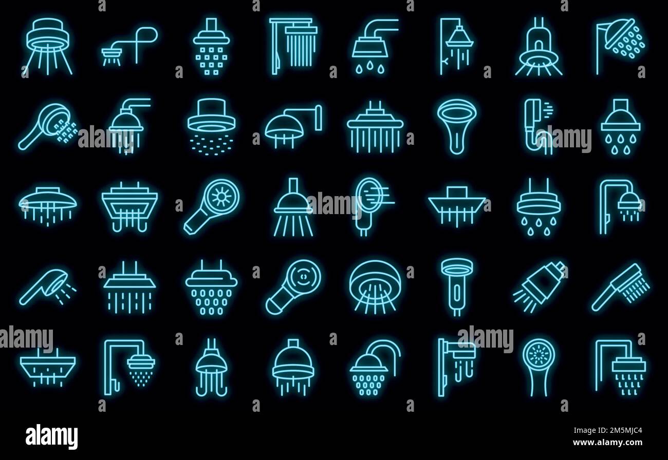 Shower heads icon. Outline shower heads vector icon neon color on black ...