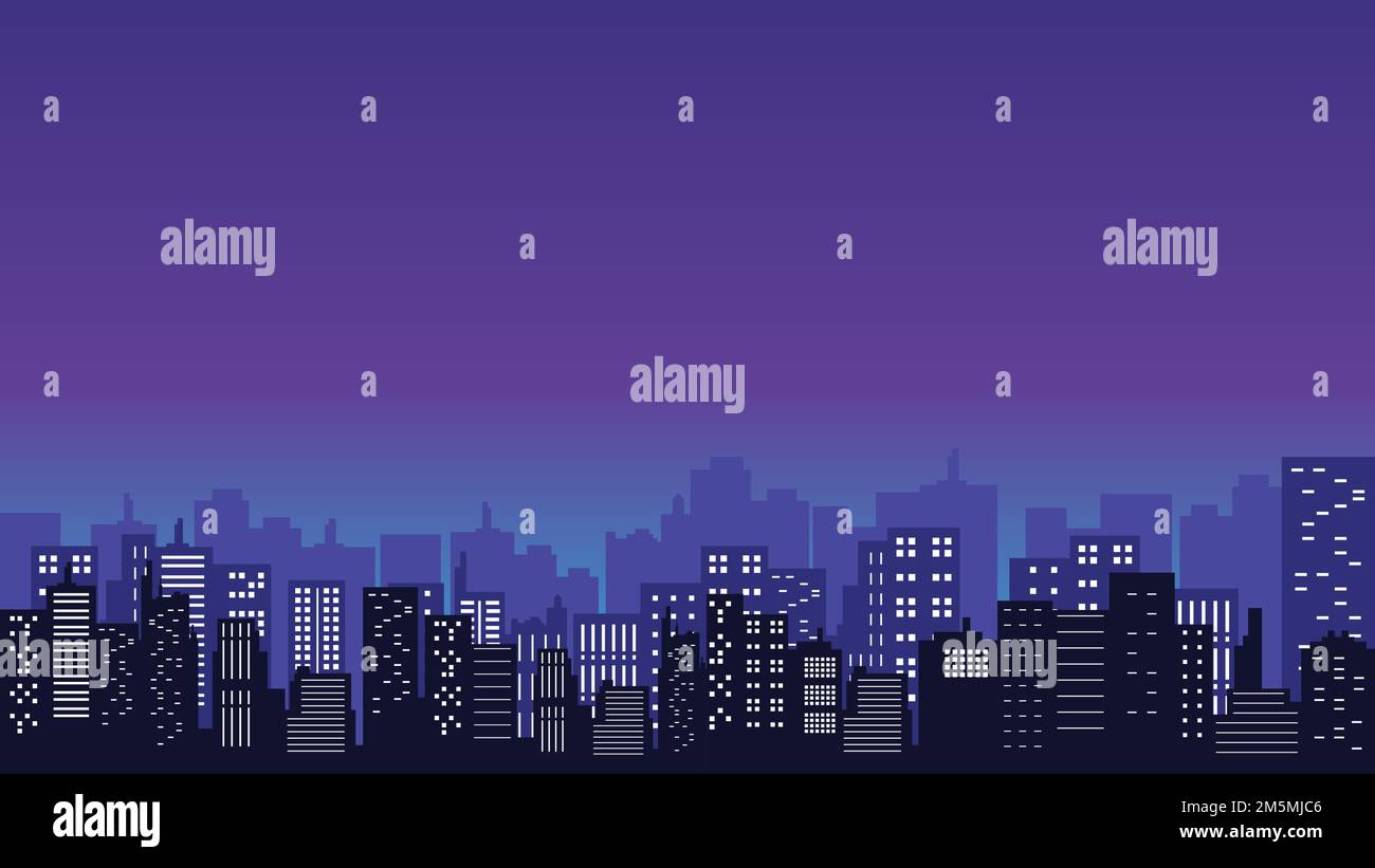 City background with many buildings at night. City vector collection ...