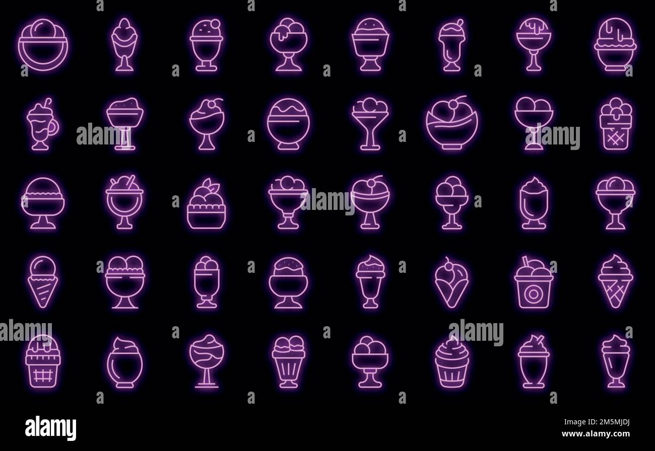 Gelato bowl icons set. Outline set of gelato bowl vector icons neon ...