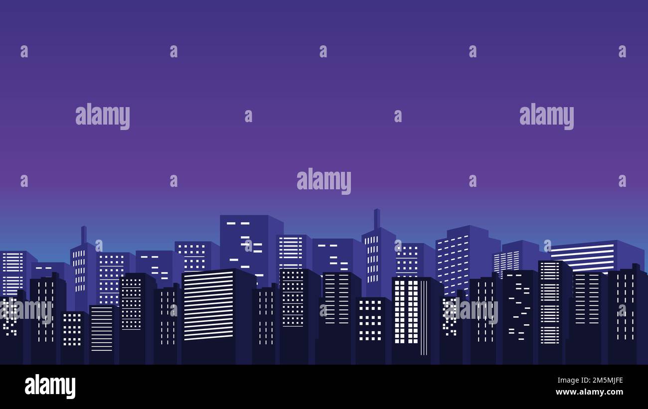 Panoramic silhouette of the city at night with surrounding apartments ...