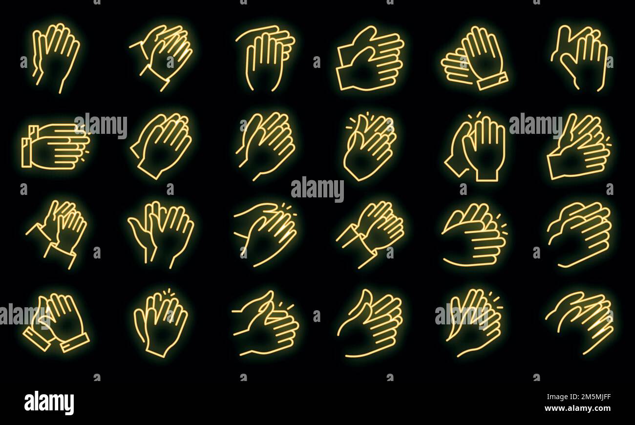 Handclap icons set. Outline set of handclap vector icons neon color on ...
