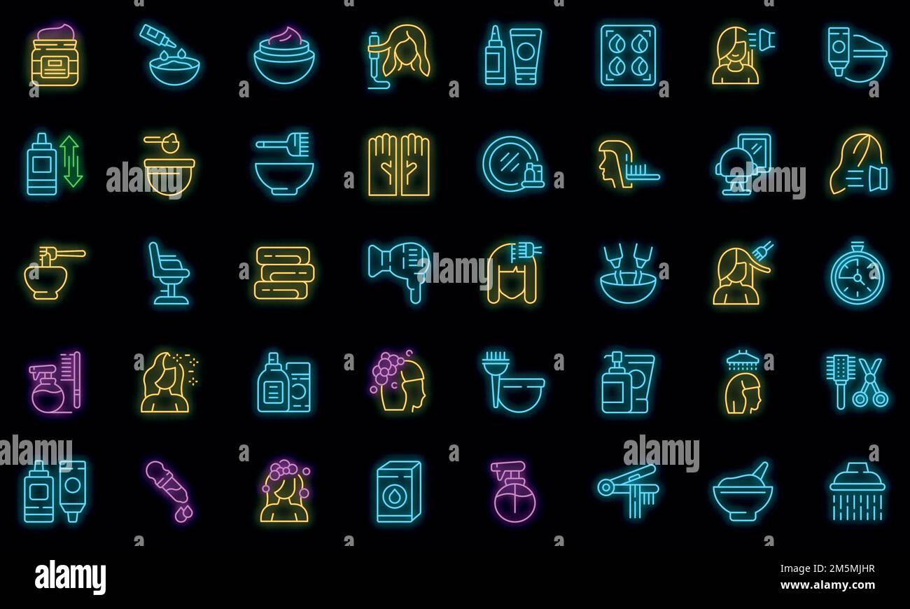 Hair colouring icons set outline vector. Fashion dye shower. Style hair ...