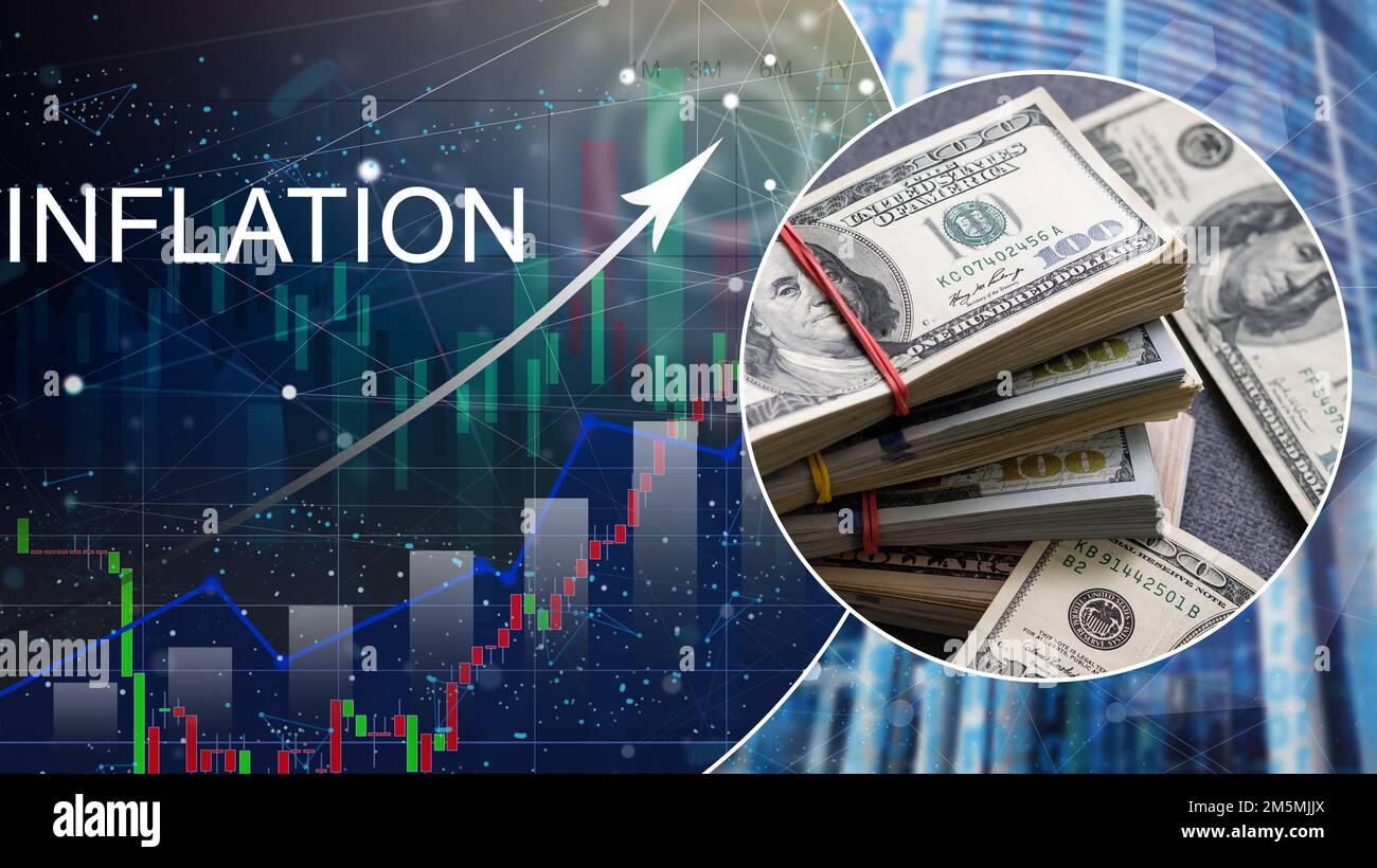 word inflation against background of graph chart of rising inflation ...