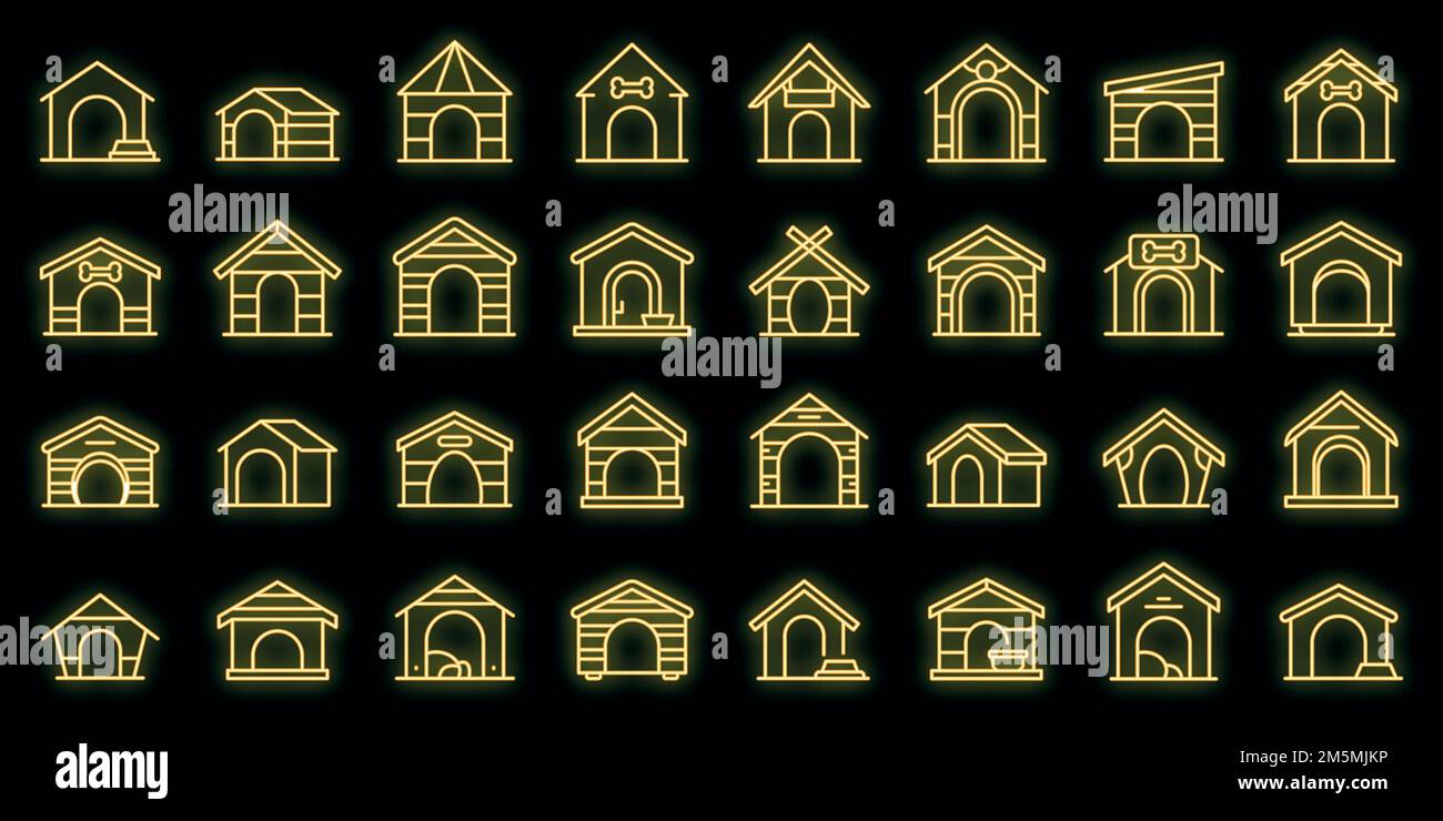 Dog kennel icons set outline vector. Pet accessory. Dog canine cabin ...