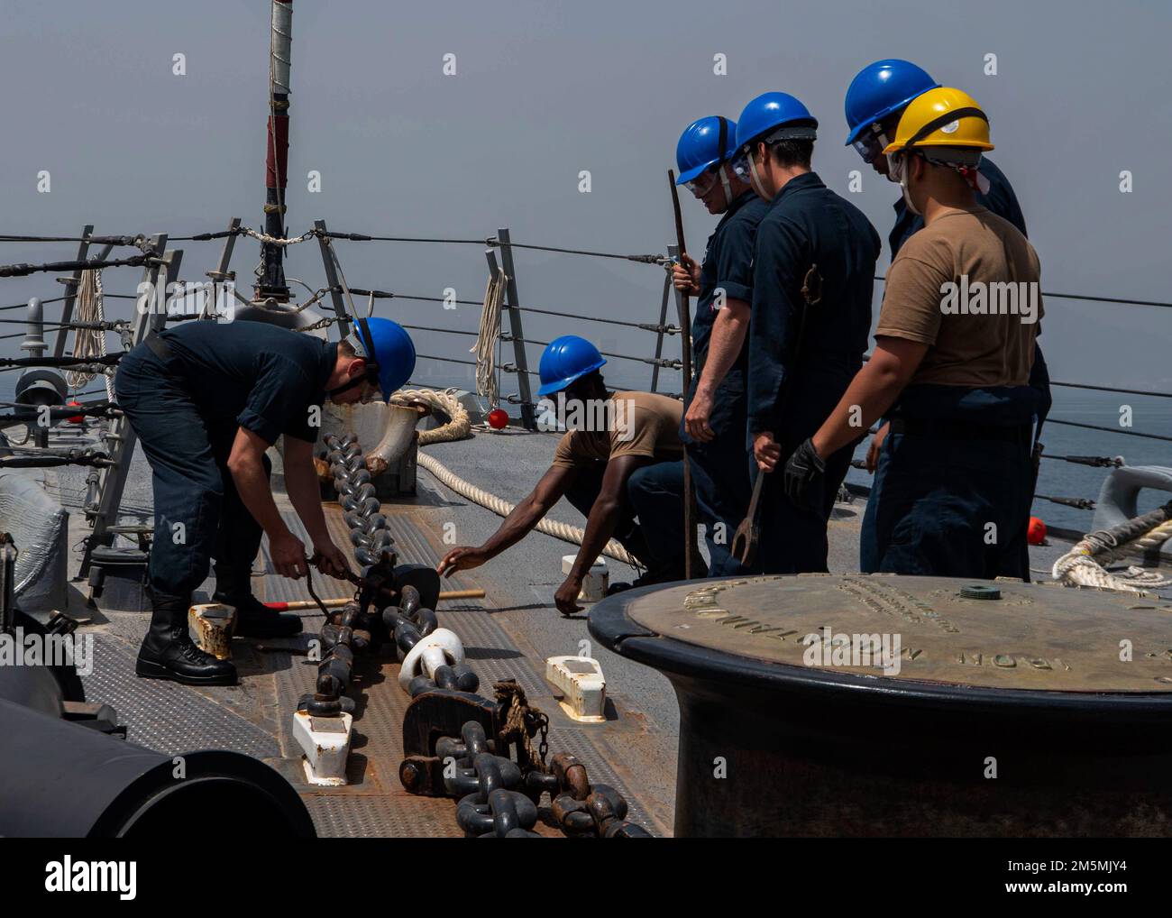 GULF OF OMAN (March 26, 2022) Sailors assigned to the guided-missile ...