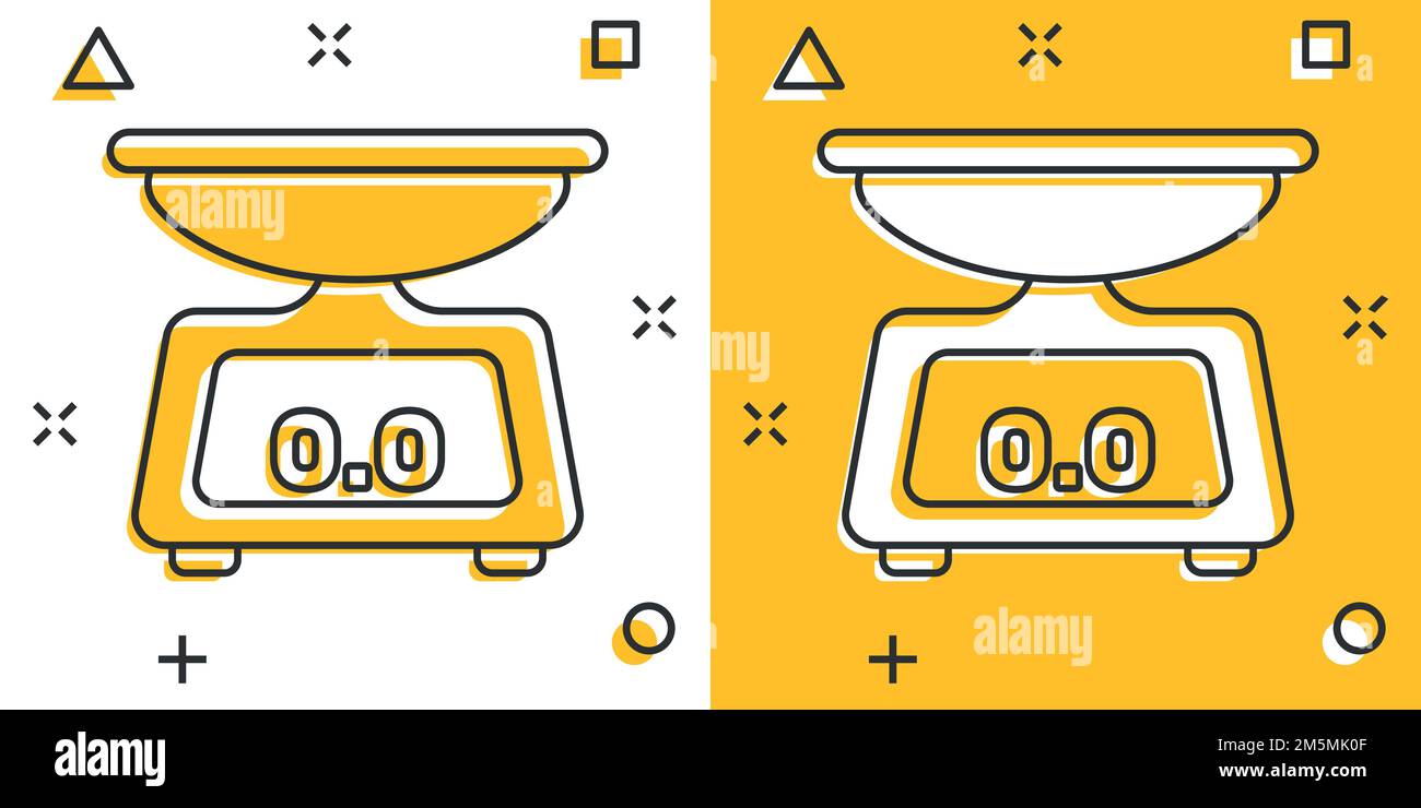 Weight scale icon in comic style. Mass measurement cartoon vector ...