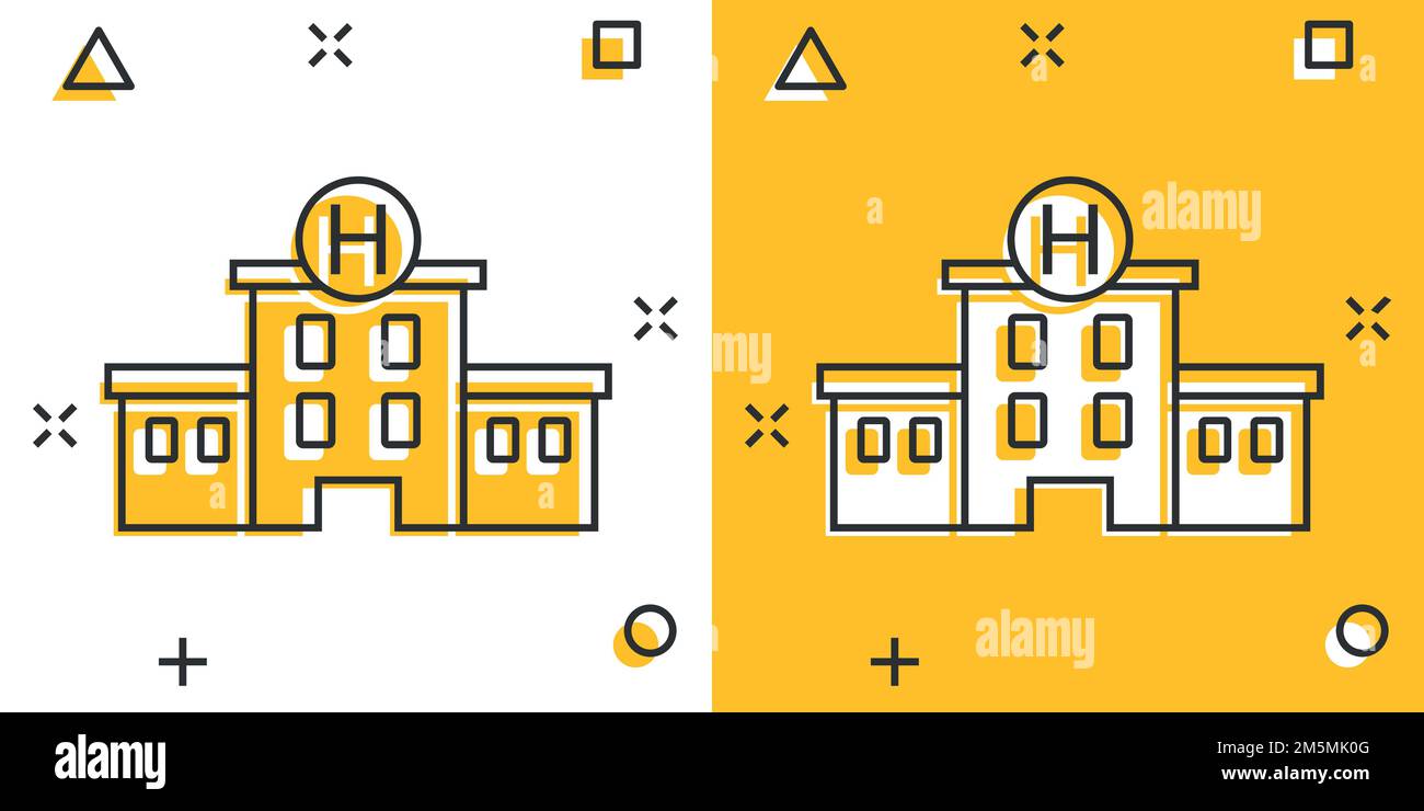 Hospital building icon in comic style. Medical clinic cartoon vector ...