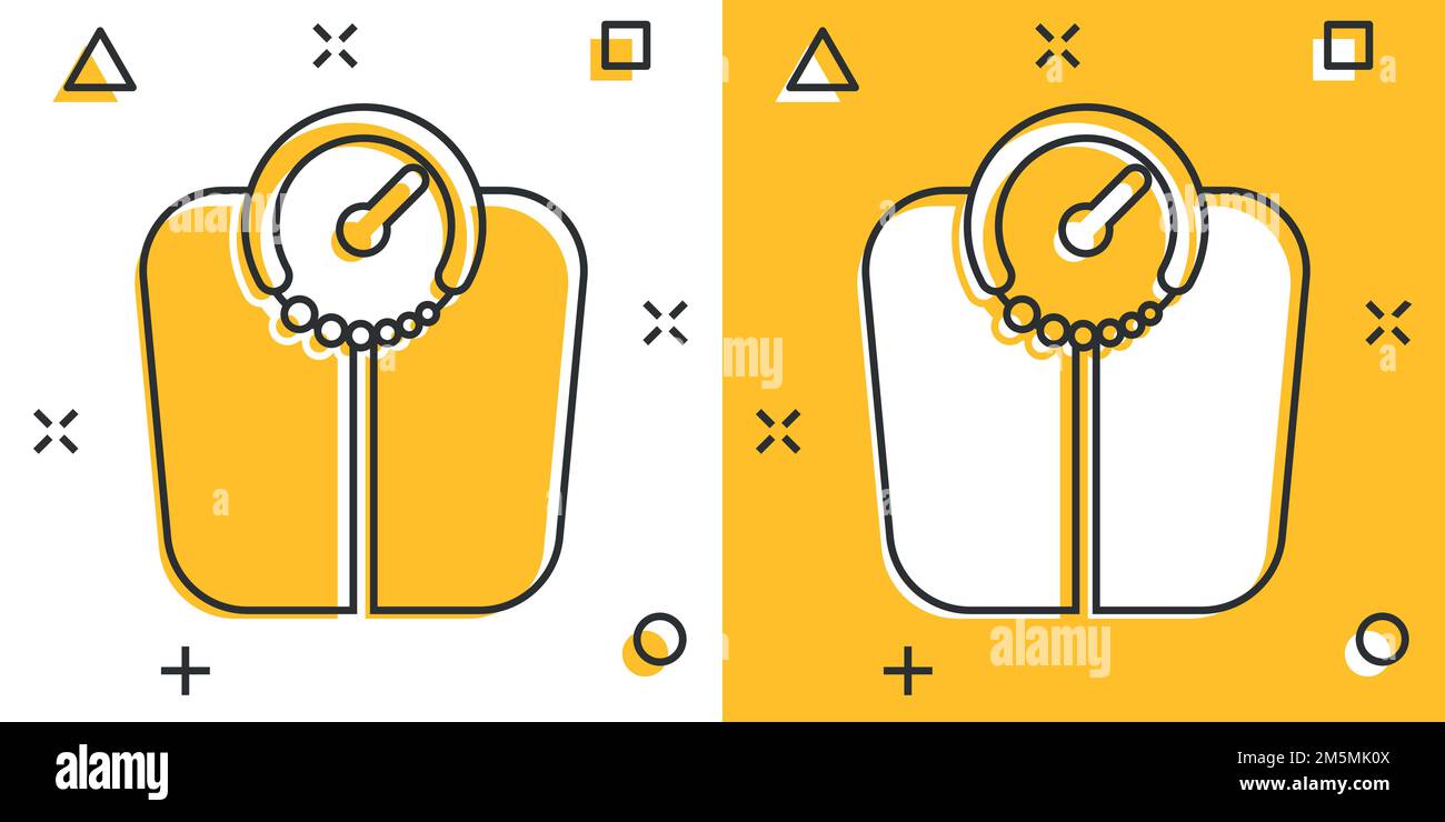 Bathroom weight scale icon in comic style. Mass measurement cartoon ...