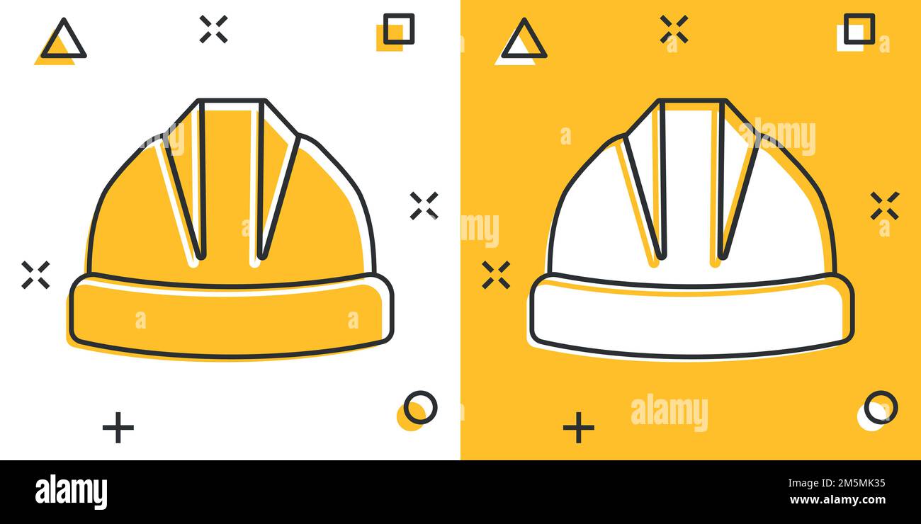 Construction helmet icon in comic style. Safety cap cartoon vector ...