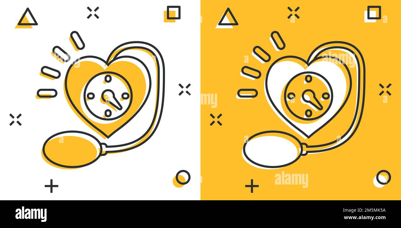 Arterial blood pressure icon in comic style. Heartbeat monitor cartoon ...