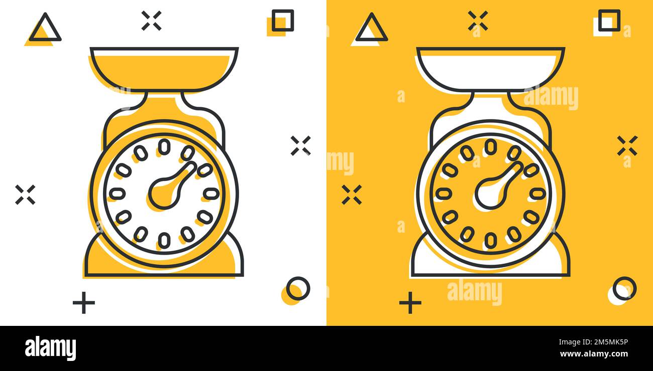 Weight scale icon in comic style. Mass measurement cartoon vector ...
