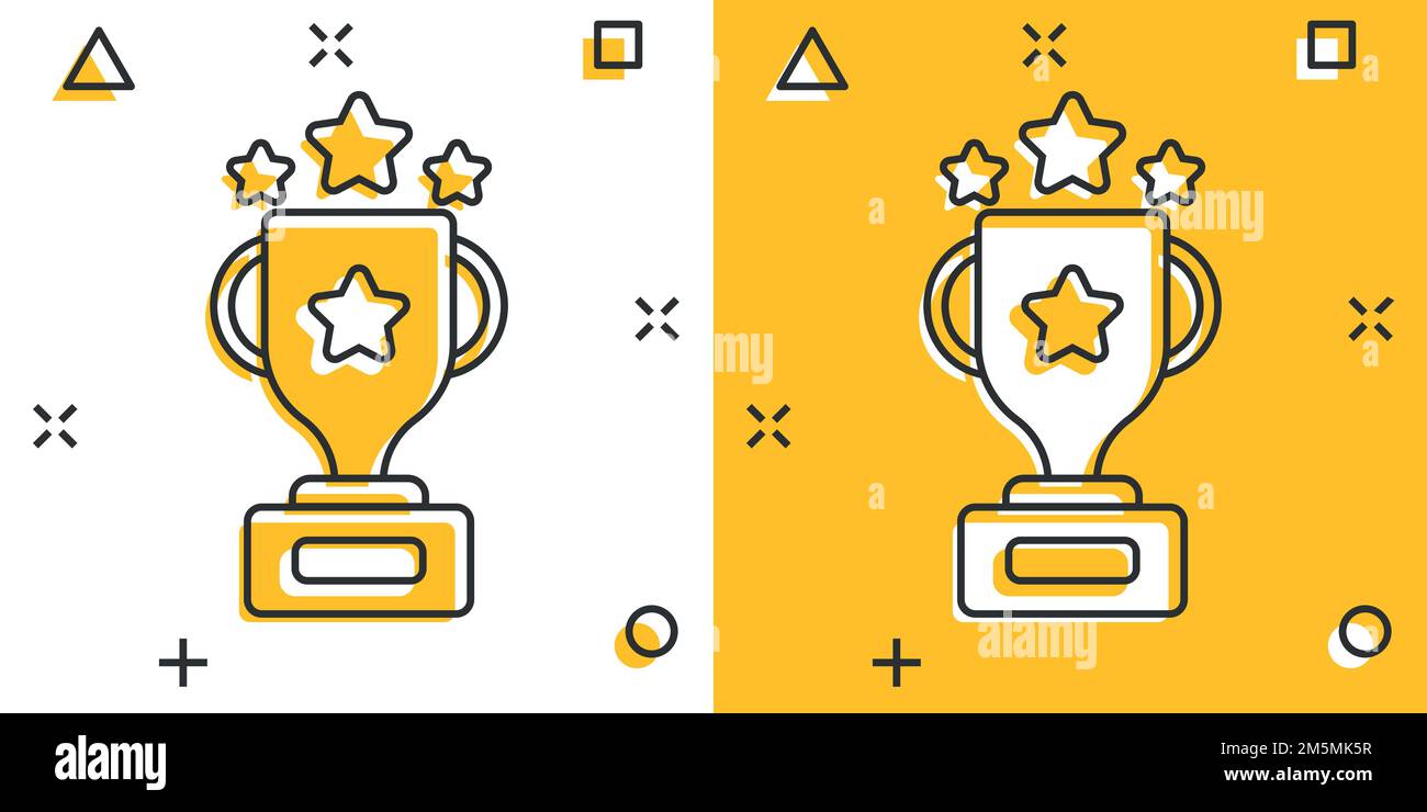 Trophy cup icon in comic style. Goblet prize cartoon vector ...