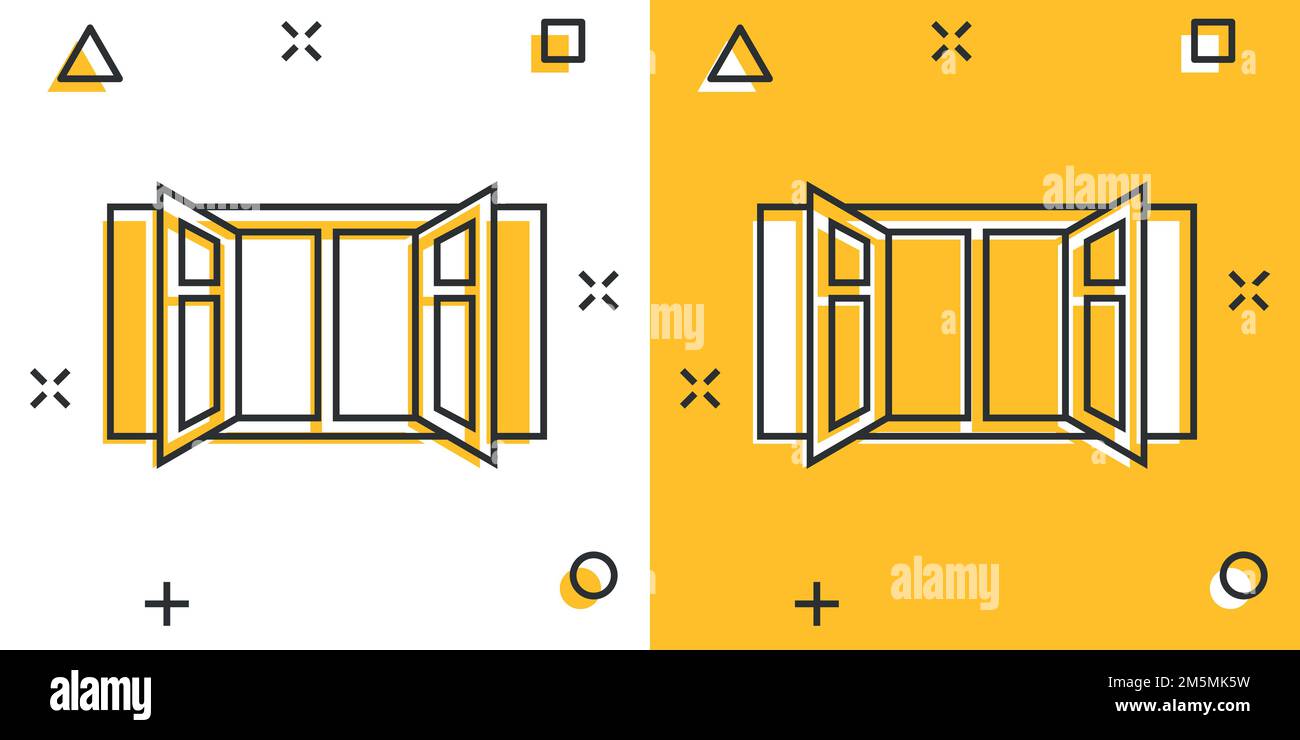 Window icon in comic style. Casement cartoon vector illustration on ...