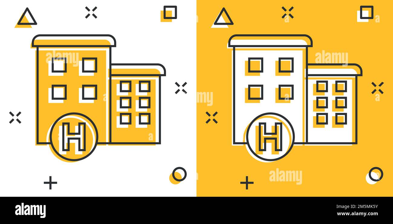 Hospital building icon in comic style. Medical clinic cartoon vector ...