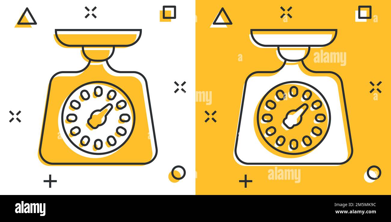 Weight scale icon in comic style. Mass measurement cartoon vector ...