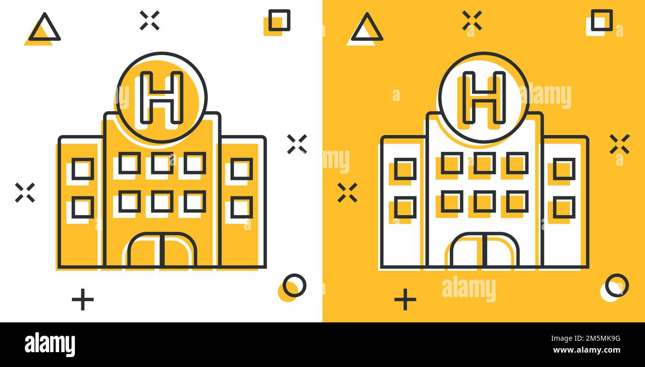 Hospital building icon in comic style. Medical clinic cartoon vector ...