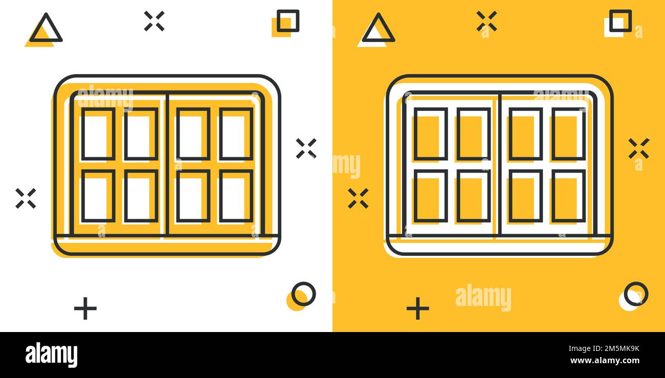Window icon in comic style. Casement cartoon vector illustration on ...