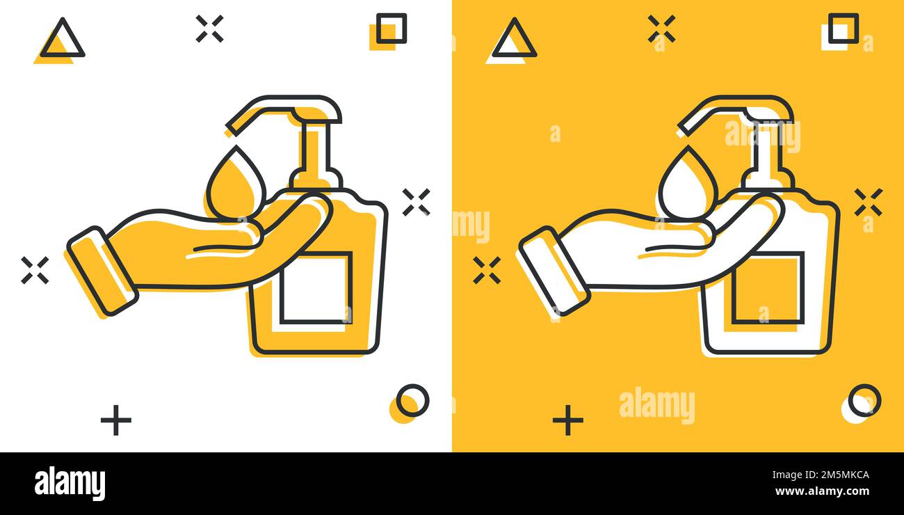 Hand sanitizer icon in comic style. Antiseptic bottle cartoon vector ...