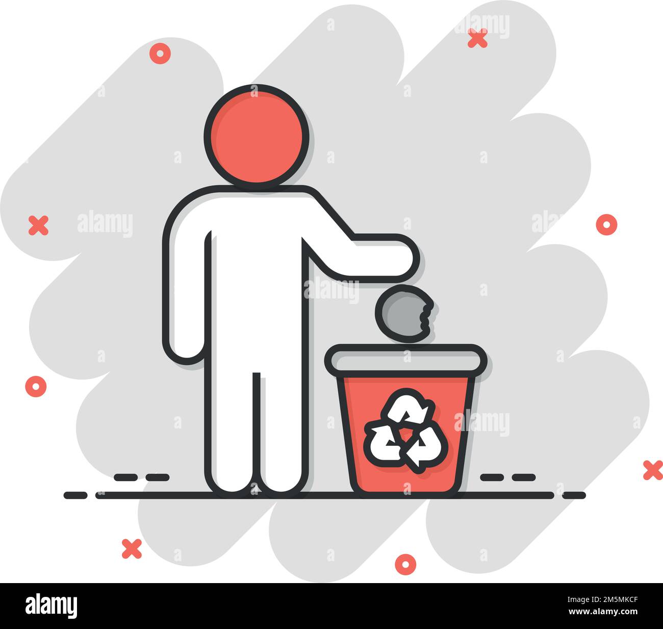 Garbage bin with people icon in comic style. Recycle cartoon vector ...
