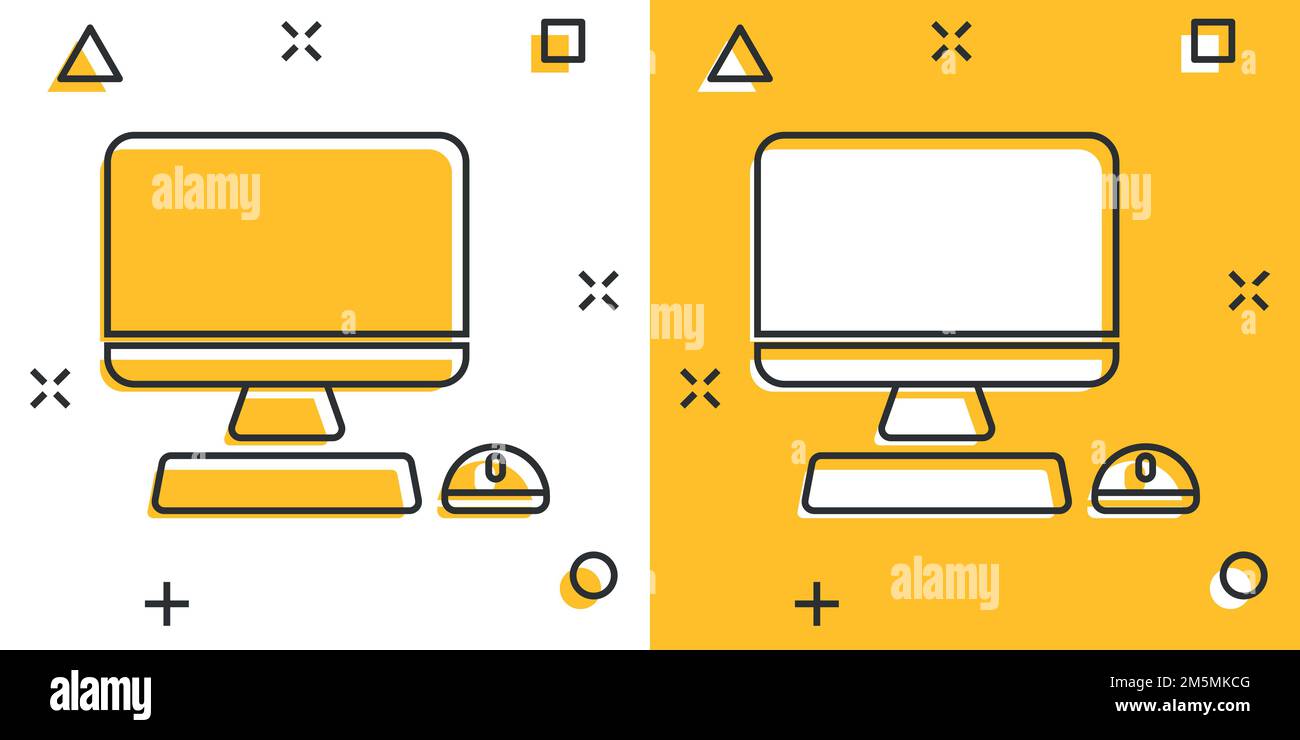 Personal computer in comic style. Desktop pc cartoon vector ...