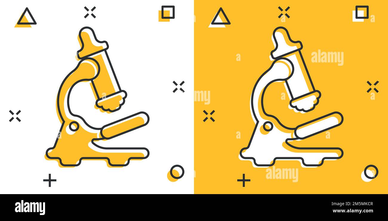 Microscope icon in comic style. Laboratory magnifier cartoon vector ...