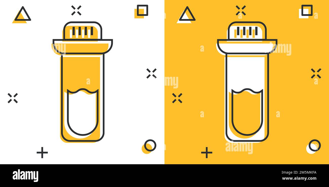 Blood in test tube icon in comic style. Laboratory flask cartoon vector ...