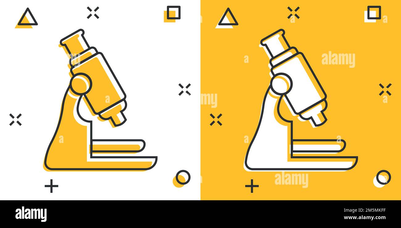 Microscope icon in comic style. Laboratory magnifier cartoon vector ...