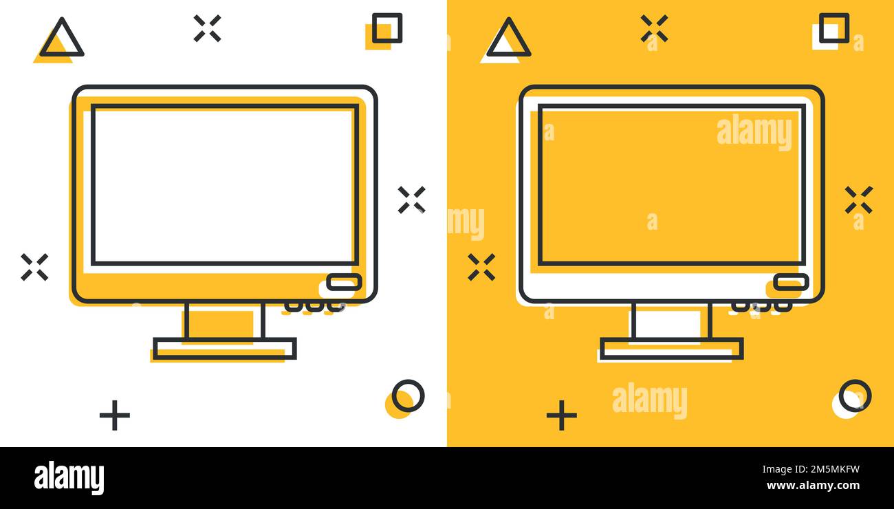 Personal computer in comic style. Desktop pc cartoon vector ...