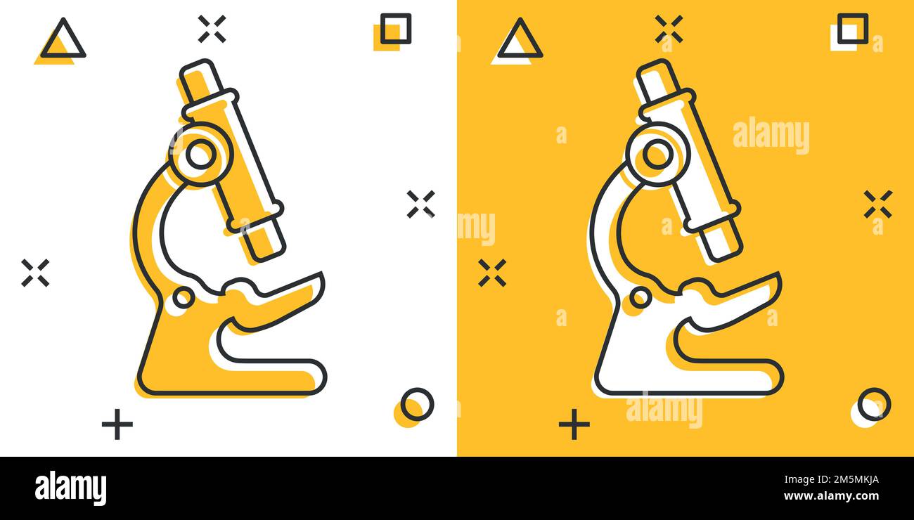 Microscope icon in comic style. Laboratory magnifier cartoon vector ...