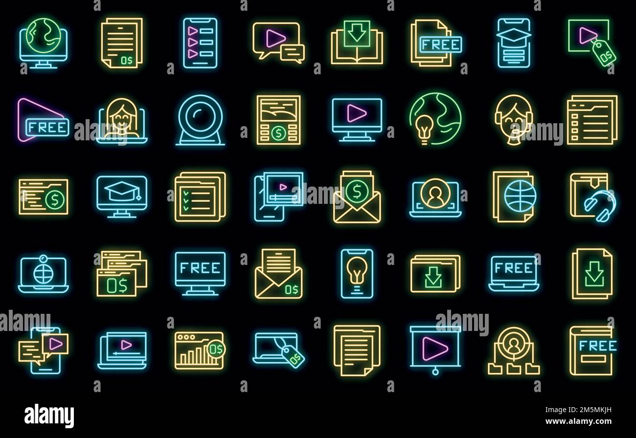 Free course icons set outline vector. Virtual computer class. Free app ...