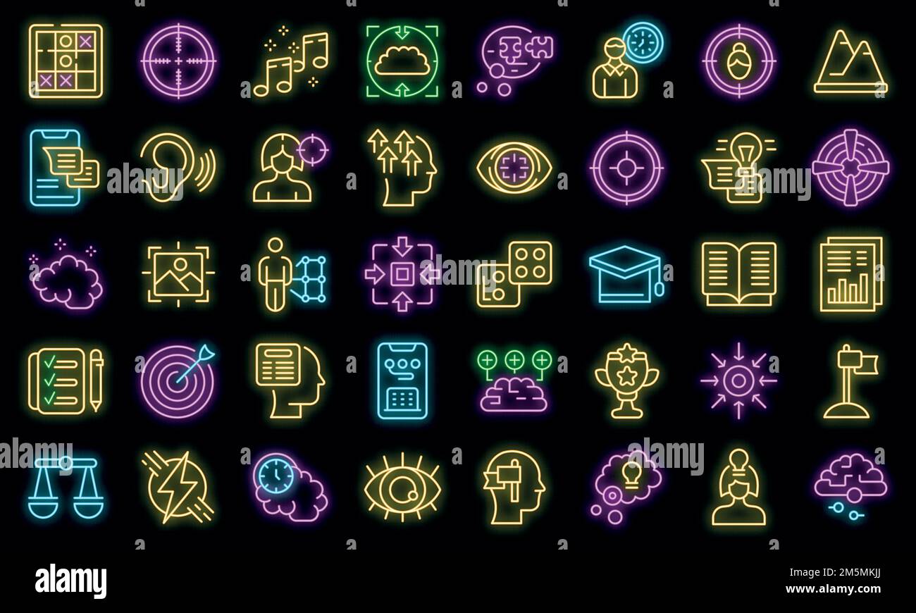 Concentration of attention icons set outline vector. Goal focus. Manage ...