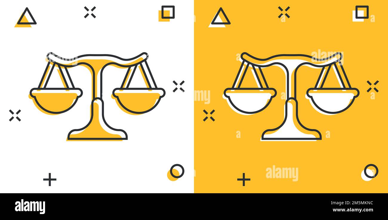 Scales icon in comic style. Libra cartoon vector illustration on ...