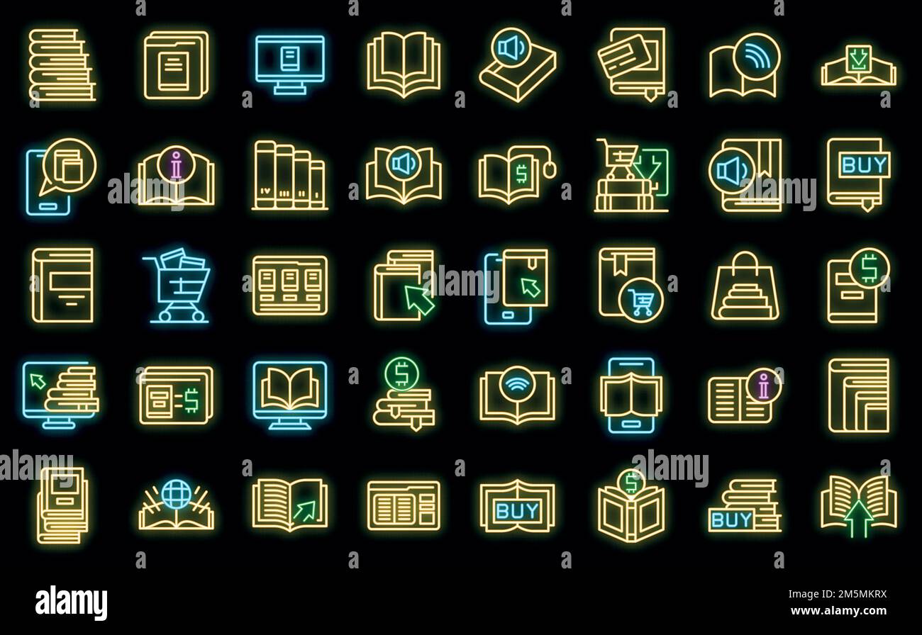Online bookstore icons set outline vector. Open book magazine. Author ...