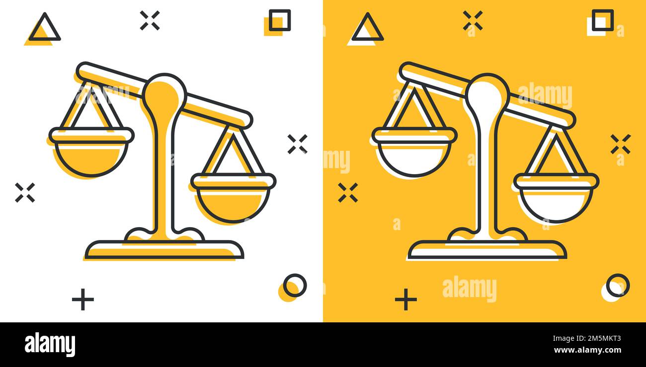 Scales icon in comic style. Libra cartoon vector illustration on ...