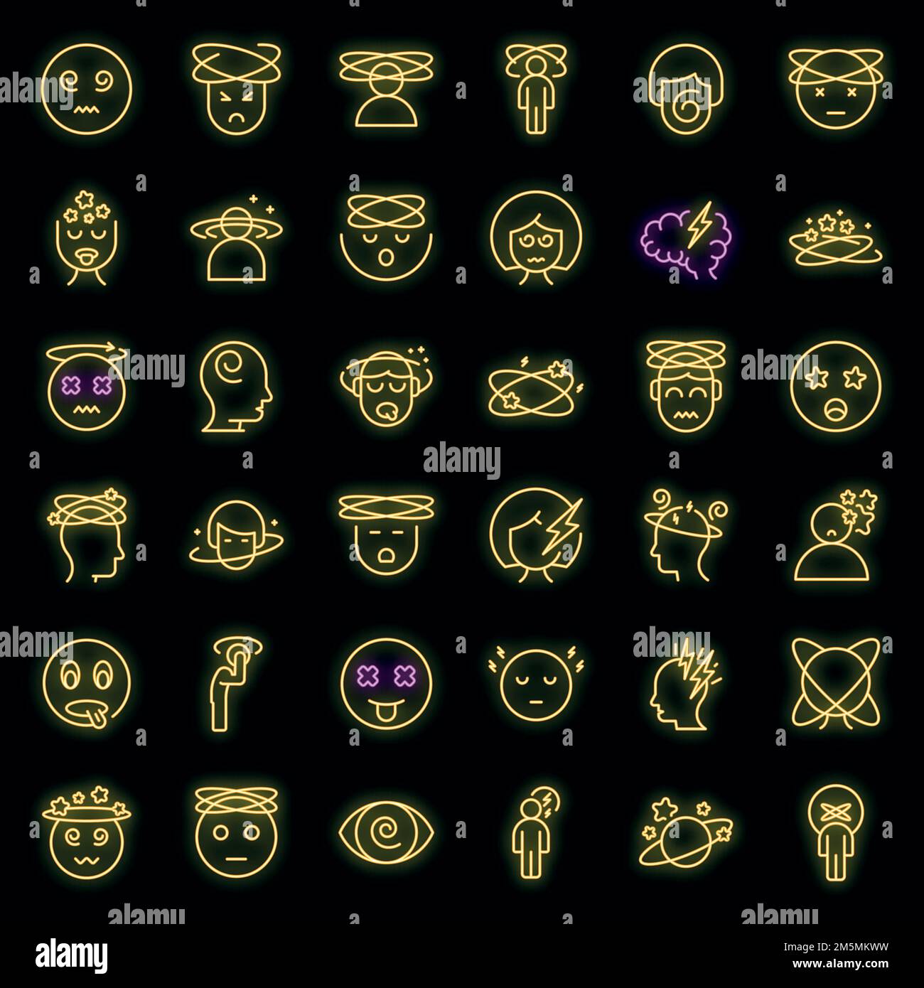 Dizziness icons set outline vector. Brain headache. Dizzy distracted ...