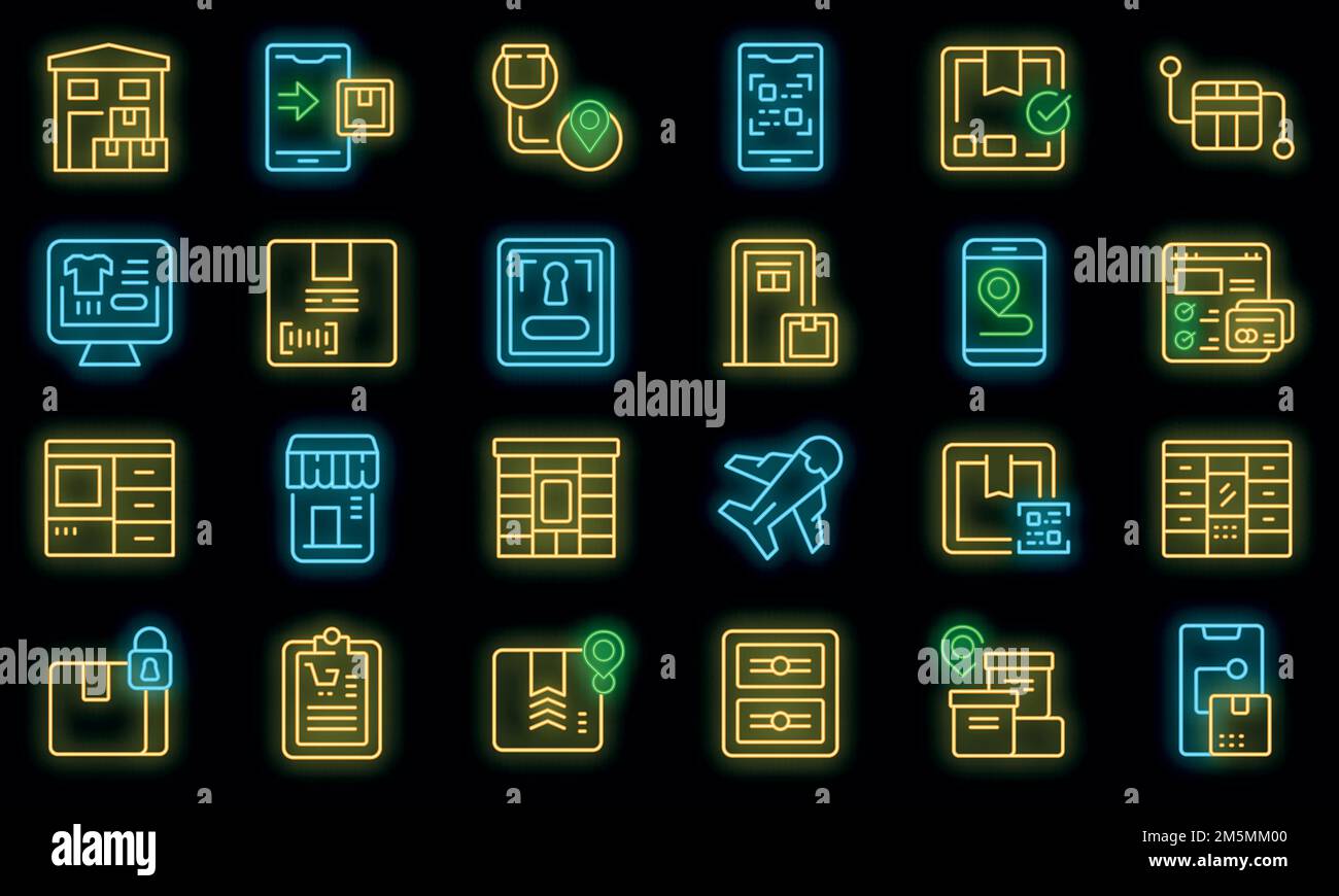 Self-service parcel delivery icons set outline vector. Automat locker ...