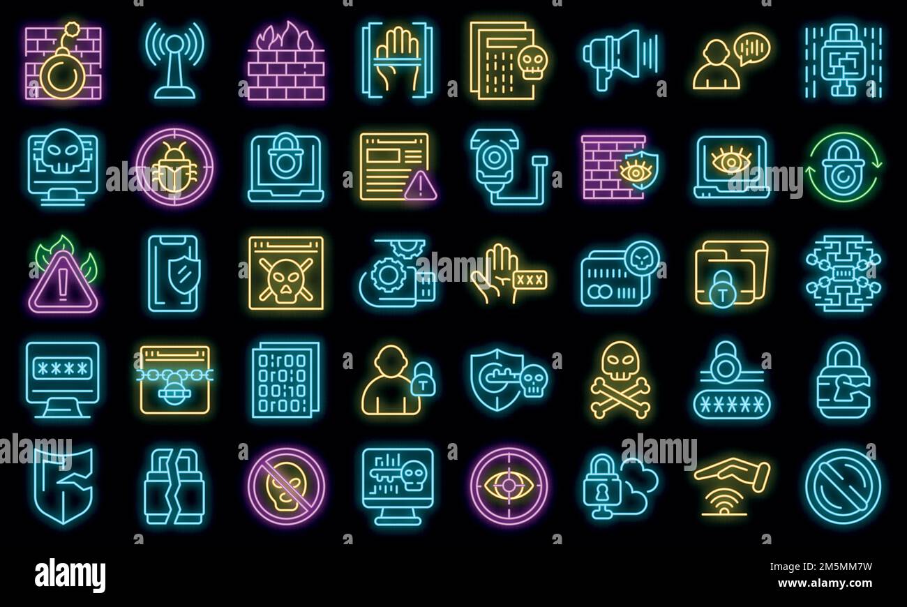 Stop theft icons set outline vector. Anti terrorist. Hacker attack ...