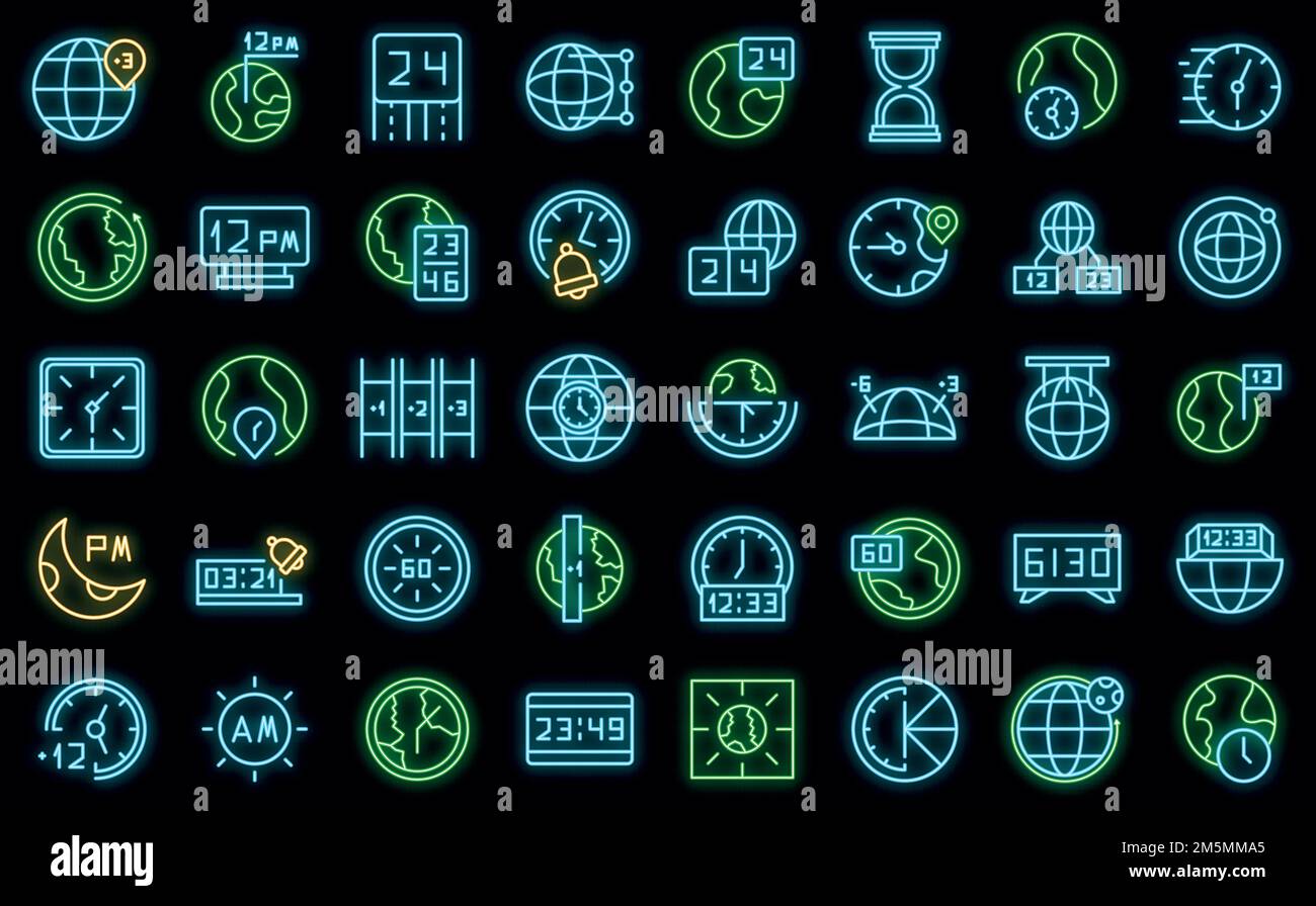 Time zones icons set outline vector. Clock hour. Calendar earth Stock ...