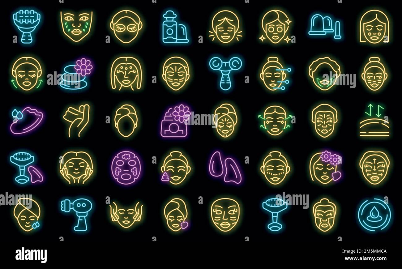 Facial massage icons set outline vector. Face skin. Beauty massage Stock Vector Image & Art - Alamy
