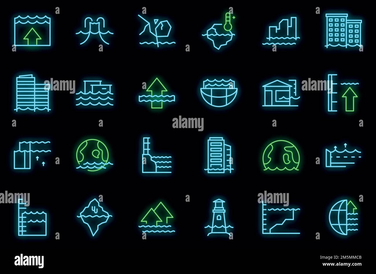 Sea level rise icons set outline vector. Water nature. Climate disaster ...