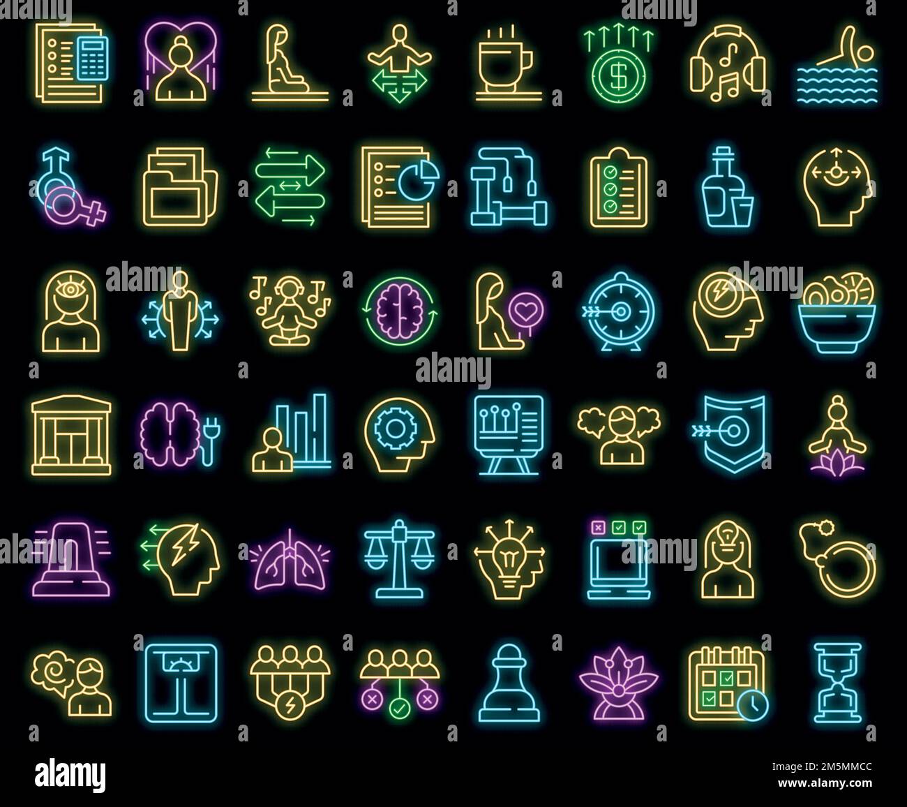 Coping skills icons set outline vector. Stress love. Meditation anxiety ...