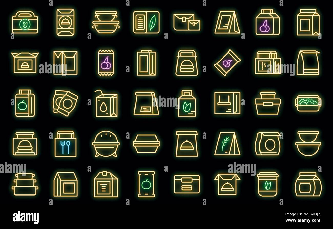 Snack pack icons set outline vector. Candy bag. Nut package Stock ...