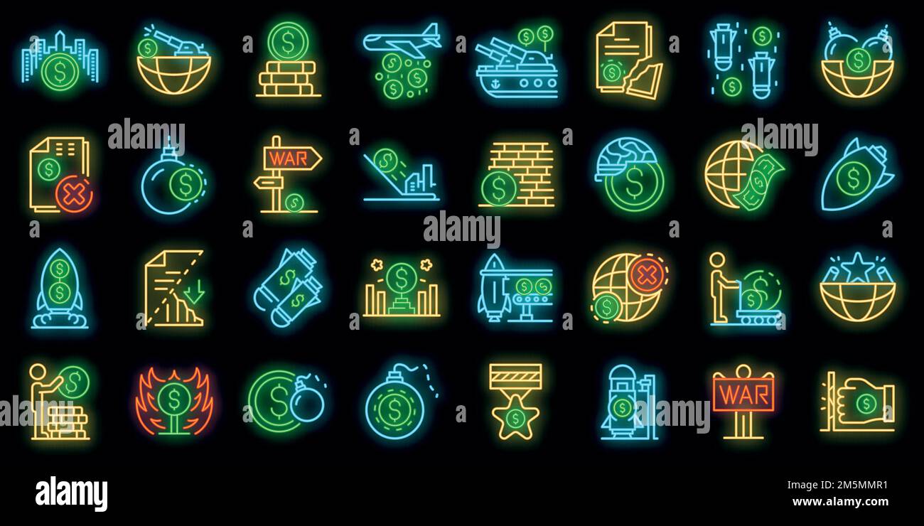 Trade war icons set. Outline set of trade war vector icons neon color ...